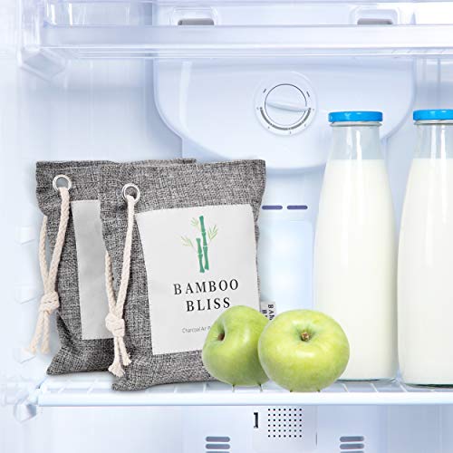 Bamboo Charcoal Air Purifying Bag (4x200g), Natural Charcoal Bags Odor Absorber and Cleaning Supply for Car, Office, Closet, Home, Kitchen, Rooms, Pets.