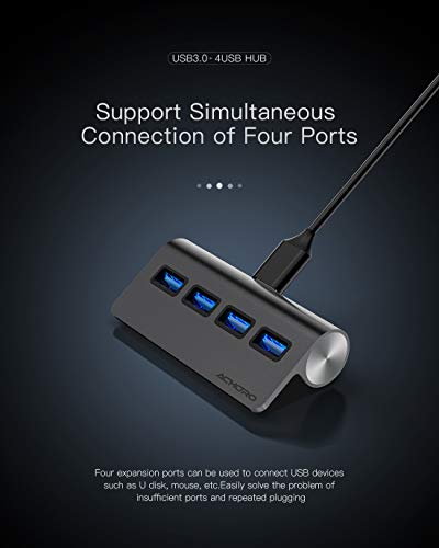 Achoro Premium Quality Computer USB Port Expander – 4 Ports Portable USB Hub - Compatible with MacBook, Windows, iMac, Hard Drive, and PC – High-Speed 3.0 USB HUB (Space Grey)