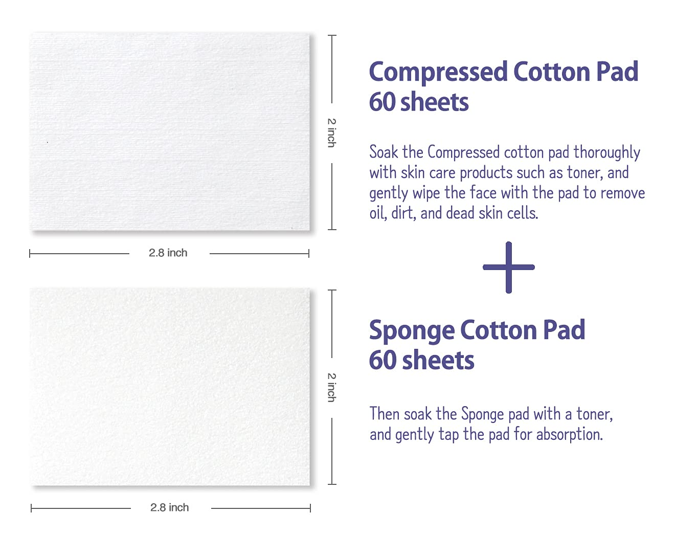 Beejong [120EA] Premium 2 in 1 Facial Cleansing Square Cotton Pads - Two Types of Face Wipes Cotton Pads for Toner, Makeup Remover | Compressed 60EA & Sponge 60EA | Made in Korea (1 Pack)
