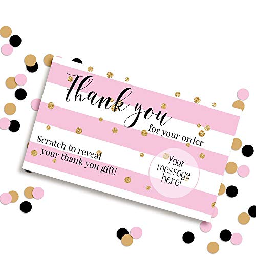 Pink Stripes Scratch & Win Customer Appreciation Package Inserts for Small Businesses, 20 2" X 3.5β Single Sided Insert Cards with Scratch Off Stickers included by AmandaCreation