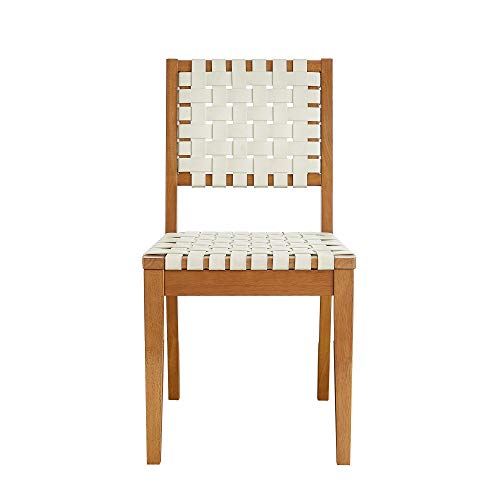 Amazon Brand - Rivet Faux Leather Woven Dining Chair with Wood Frame, Set of 2, 22"D x 18"W x 36"H, Light Beige