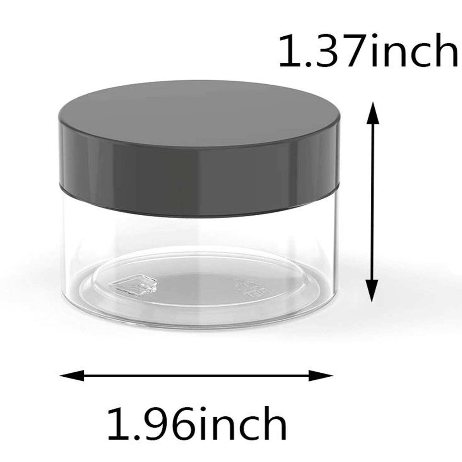 1oz Plastic Cosmetic Jars Leak Proof Clear Container with Black Lid for Cream, Lotion, Powder, ointment, Beauty Products etc, 6 Pcs.