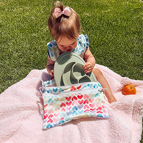 BapronBaby Sweethearts Wet Dry Bag - Waterproof Two Zipper Pockets - Reusable for Mealtime, Diapers, Stroller, Snacks, Swimsuits - Machine Washable - 11" x 9"