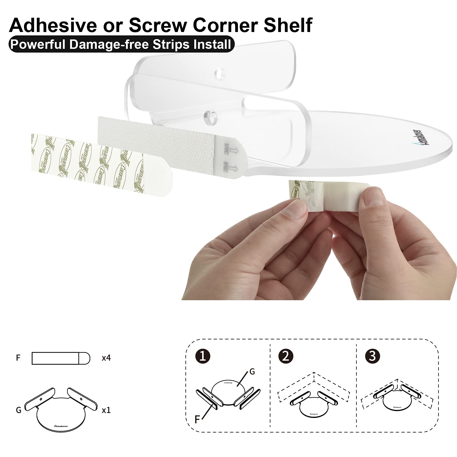 Acrylic Mini Circular Corner Shelf Mount for Security Cameras, Baby Monitors, Speakers, Plants & More, Universal Cam Holder, Easy to Install, Screwless with Damage-Free Replacement Strips (Clear)