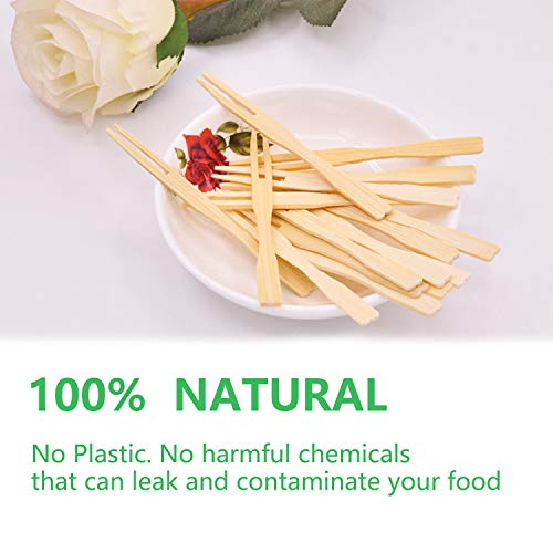 Bamboo Forks 3.5 Inches Disposable Mini Food Picks Double Prong Fruit Cocktail Forks Blunt-end Forks for Appetizer, Cocktail, Fruit, Pastry, Dessert (110 Pcs)