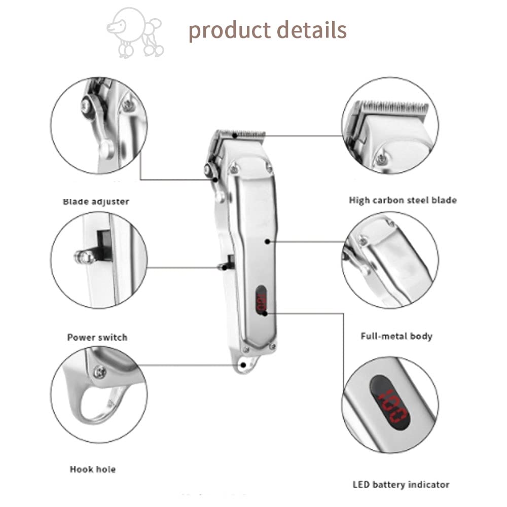 Metal Body Electric Clippers, Strong Power, No Damage to Pet Skin, Fine Adjustment of The First Five Gears, Large-Capacity Lithium Battery