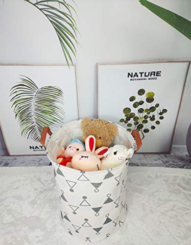 ASKETAM Fabric Laundry Basket Canvas Laundry Hamper for Dirty Clothes Toy Organizer Kid Nursery Room Decor Basket (Gray round triangle)