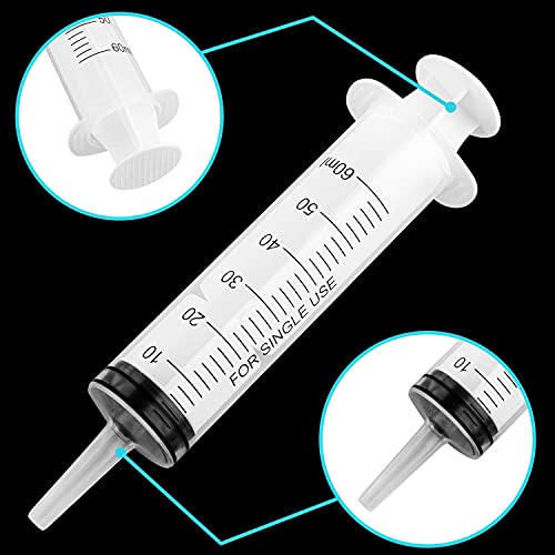 Ackers 50Pcs 60ml Large Plastic Syringe Individually Sealed with Measurement & Cap,for Scientific Laboratory and Dispensing Multiple Uses Measuring Syringe Tools
