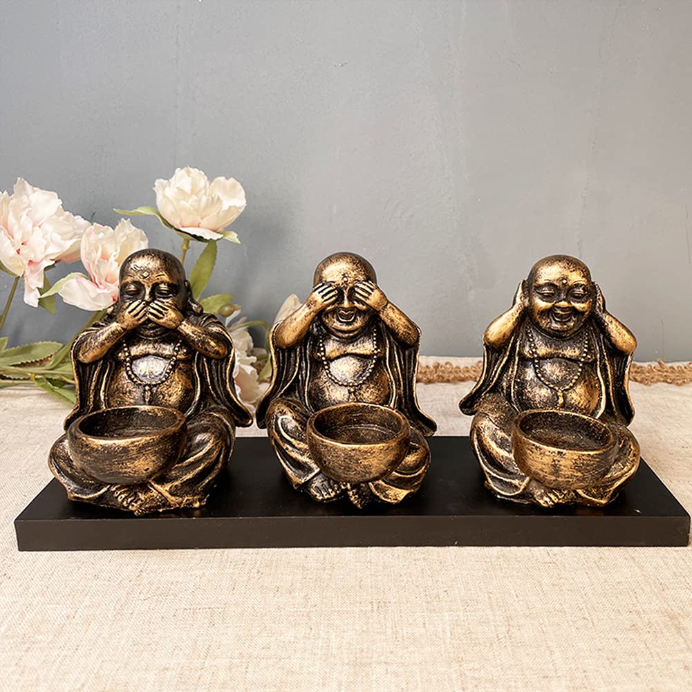 3pcs Home and Gifts Triple Buddha Statue Zen Garden ~Candle Holder Gift Tea Light Buddha Statue Meditating(Bronze,Size:Types:A)