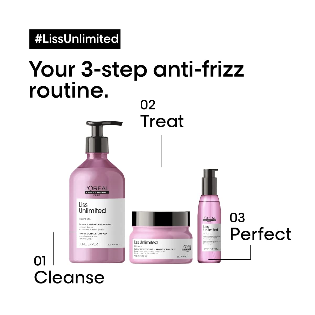 L'Oreal Professionnel Liss Unlimited Shampoo - Provides Long-Lasting Frizz & Humidity Protection With Moisture, For Frizzy & Textured Hair Types, With Prokeratin