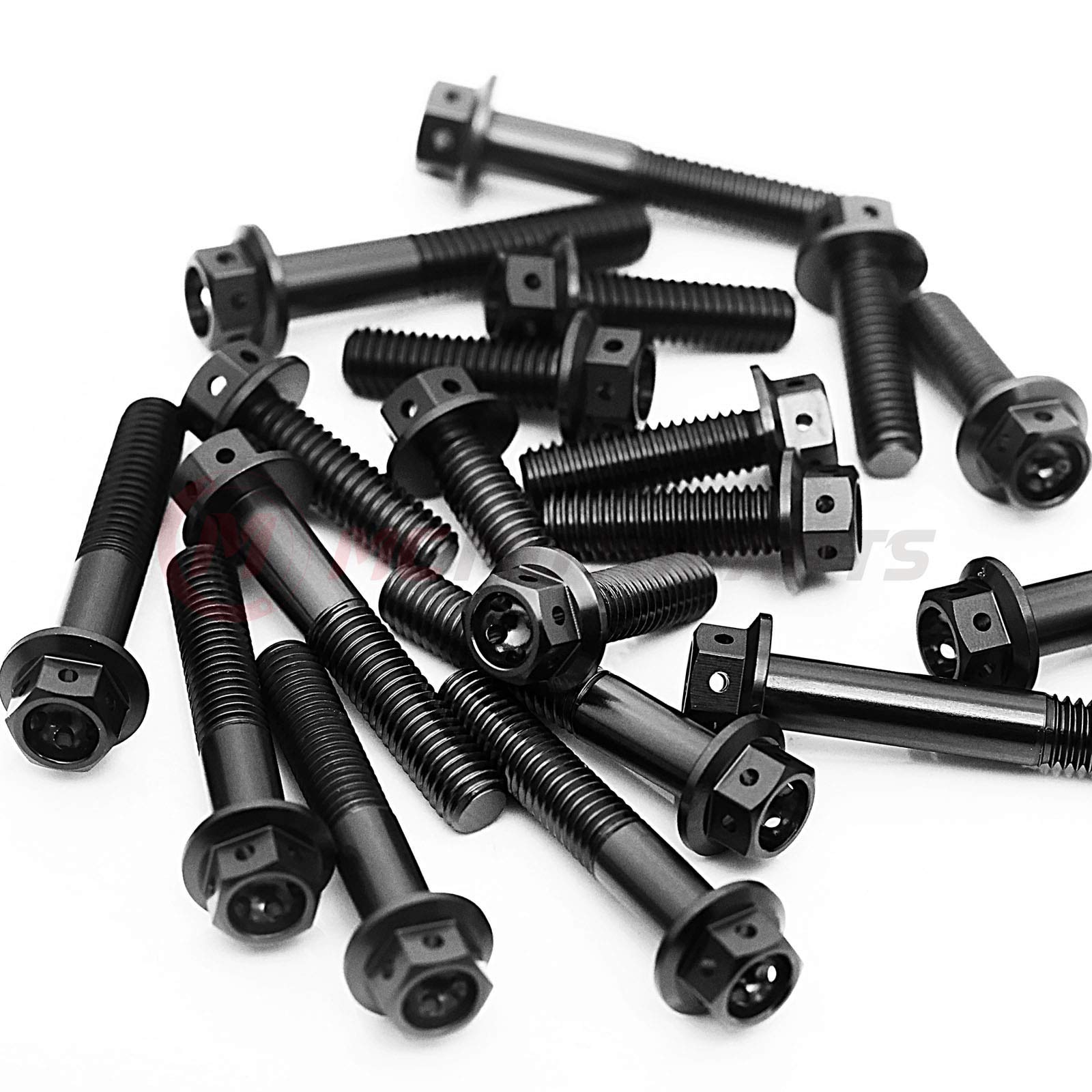 MC MOTOPARTS Pre-drilled CNC Race Spec Bolts M6 x 30mm Flanged HEX Head Screws 5 pcs (Black)