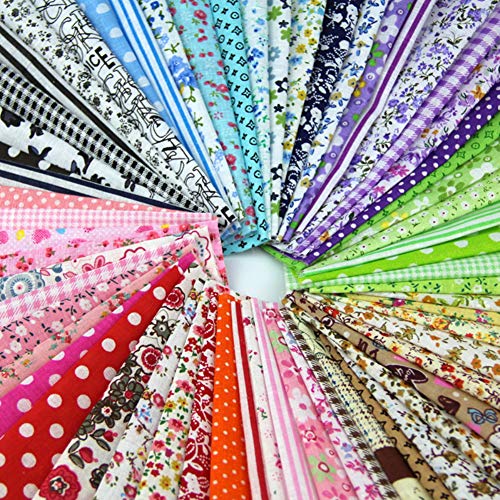 50pcs 4" x 4" (10cm x 10cm) Top Cotton Craft Fabric Bundle Squares Patchwork DIY Sewing Scrapbooking Quilting Floral Dot Pattern Artcraft 500cs Mix Color