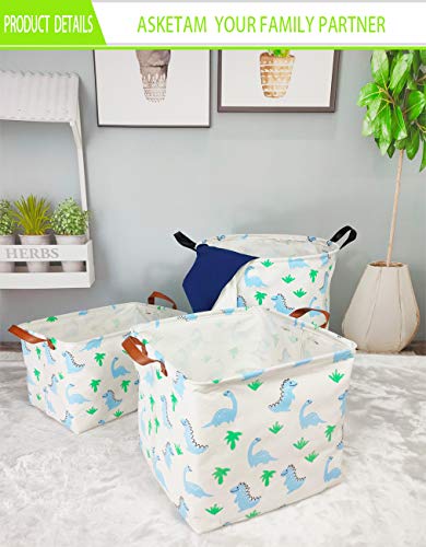 ASKETAM Square Canvas Collapsible Fabric Baby Toy Box Storage Bin Bedroom Decor Closet Kids Laundry Baskets Toy Organizer,Shelf Basket Nursery Storage,Gift Baskets(Blue Dinosaur)