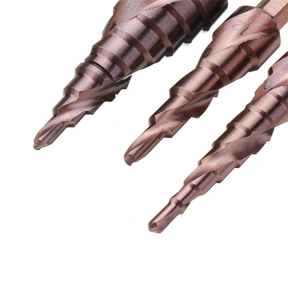3pcs M35 Cobalt Step Drill Bit 3-12/4-12/4-20mm Step Drill Cutter 1/4 Inch Hex Shank