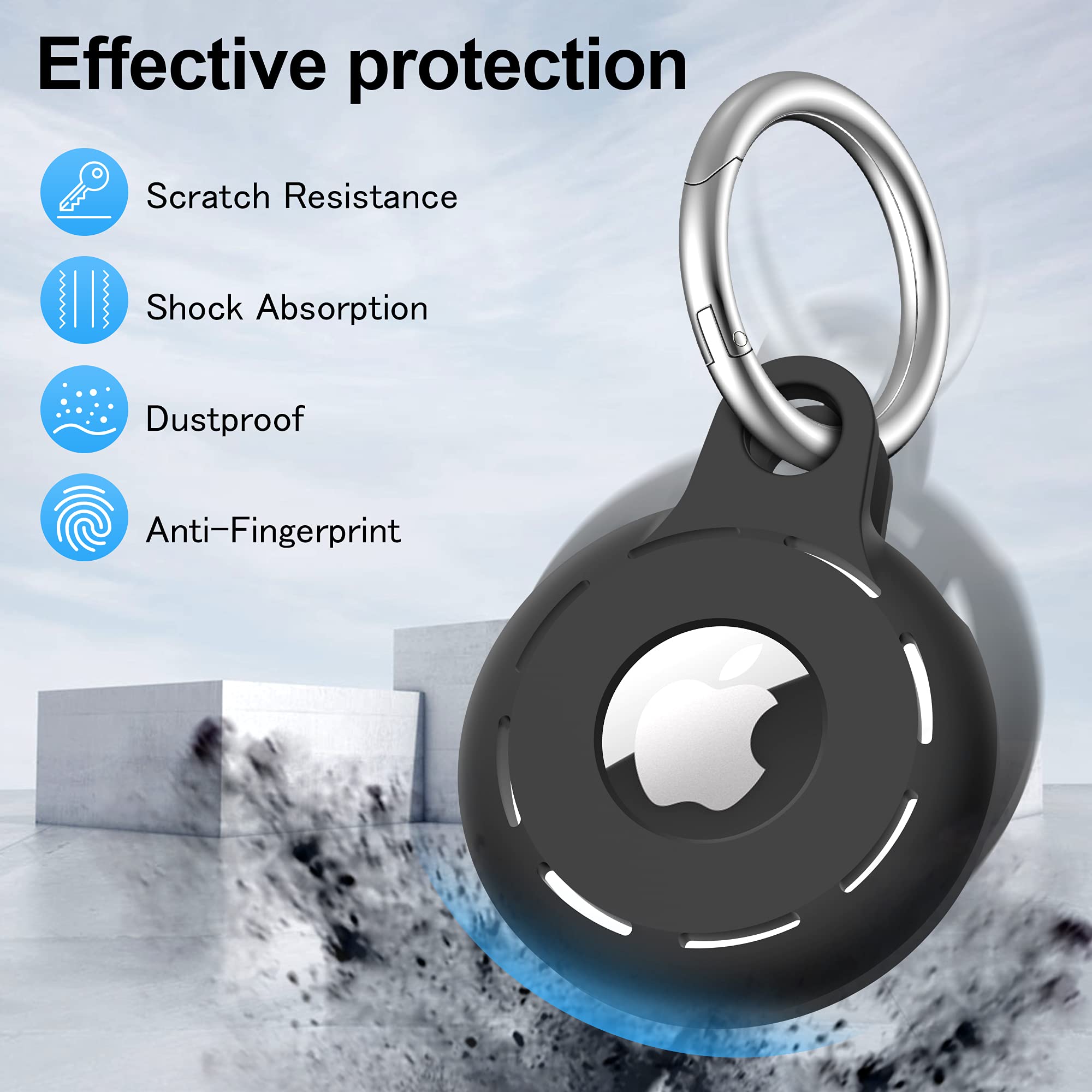 Migeec Silicone Protective Case for AirTag with Sound Holes and Keychain Hook Strap, Safety Anti-Lost Portable - Pack of 2 (Black)