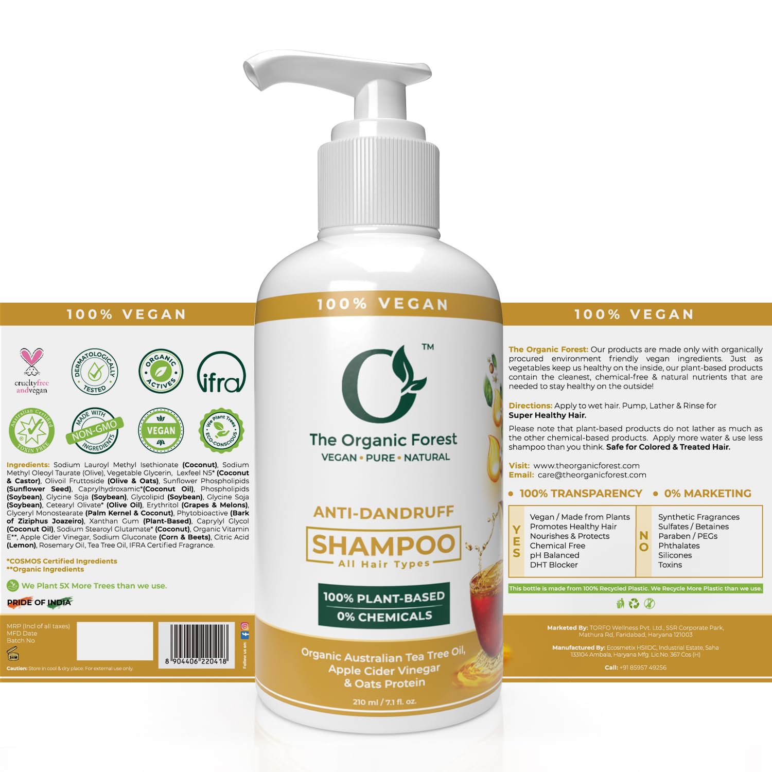 Anti Dandruff Shampoo - Sulfate-Free, Dry Scalp Soothing, Itchy Scalp Relief, Tea Tree Oil & Apple Cider Vinegar, Paraben Free Shampoo - Best Shampoo for Dandruff, Flakes, Itching & Scalp Care