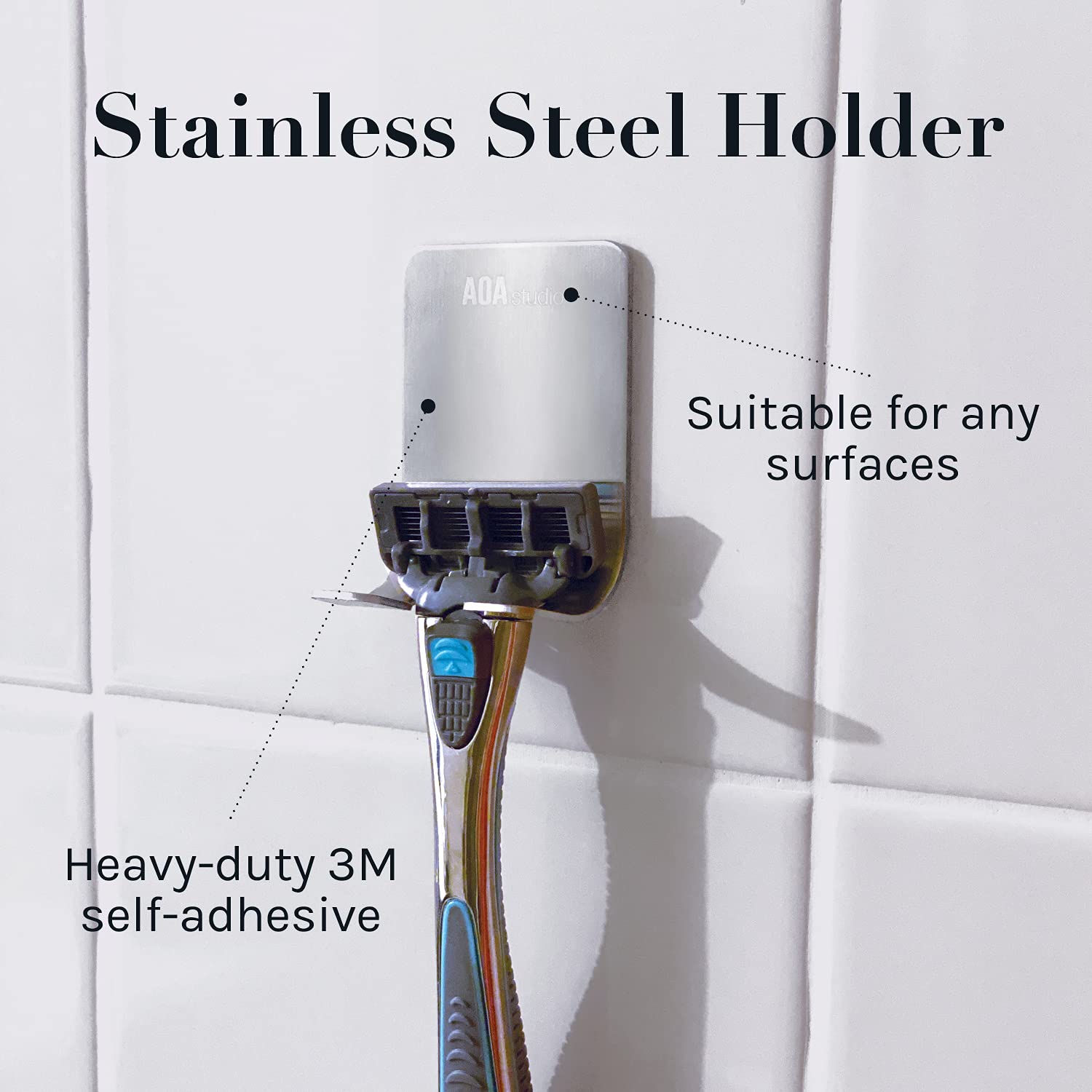 AOA Men's 6 Blade Razor Kit 7pcs in Kit Including 1pc Handle 5pcs Swedish Six-Blade Heads 1pc Stainless Steel Shower Hook Lubricating Aloe Vitamin E Strip for Comfortable Close Shave