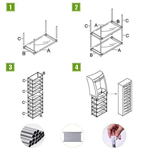 IBEQUEM Double Row 7-Tier Shoe Rack, Stackable Non Woven Cover Shoe Storage Cabinet, Metal Shoe Tower Cabinet Holds 28 Pair, Portable Shoe Shelf for Closet, Balcony, Bedroom Entryway (Coffee)