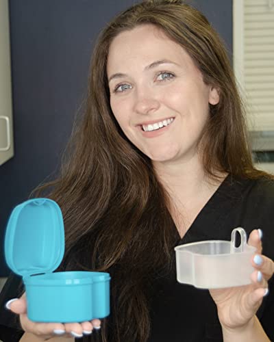 Genco Dental Denture Case, Denture Box with Strainer, Night Cleaner Denture Bath Box for Retainer, Mouthguard, False Teeth, and Denture Cleaning (Teal)