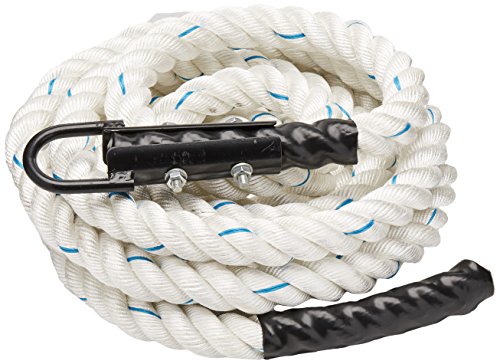 1.5 inch Polydac Gym Climbing Rope, White - Fitness Equipment with Carabiner Eyehook for Physical Education and Gym Class, Strength Training, Coaching, Student Athletes, or Home Workouts (15')
