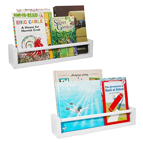 PMLYQ 2 Pack Wood Floating Nursery Shelves,Kitchen Spice Rack,Book Shelf Organizer (White)