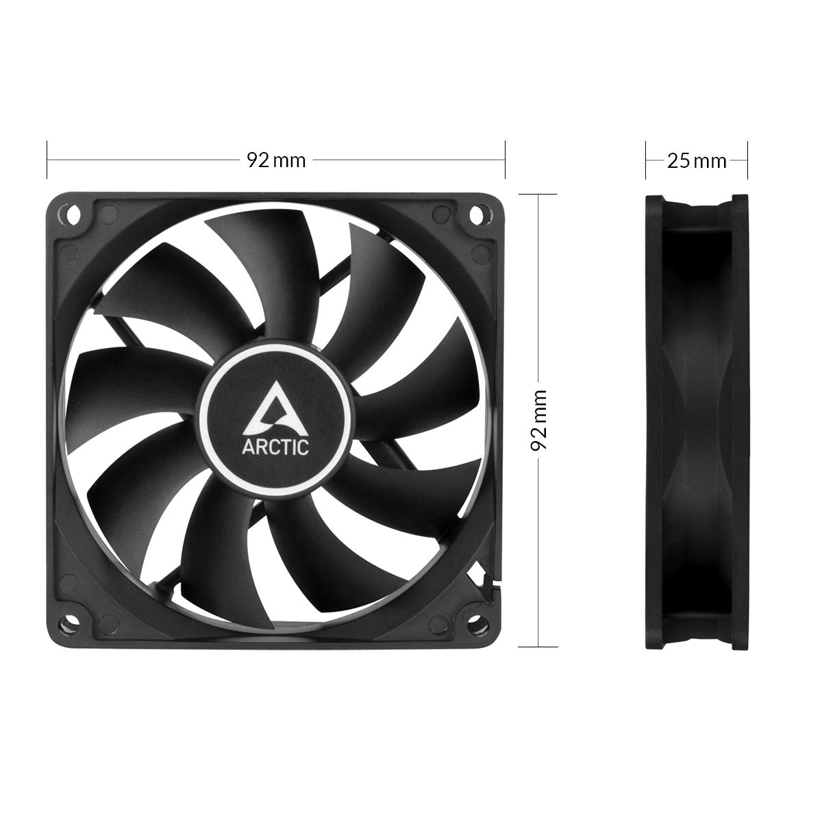 ARCTIC F9 PWM PST (5 Pack) - 92 mm PWM PST Case Fan with PWM Sharing Technology (PST), Quiet Motor, Computer, Fan Speed: 150-1800 RPM - Black