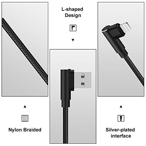 aceyoon 2 Pack MFi Certified Lightning Charger, 1ft Right Angle Lightning Cable Braided Dual L Shape iPad Charger Fast Charger USB Cable Compatible with iPhone 11/11 Pro/XS Max/XR/X/8/7/6, iPad