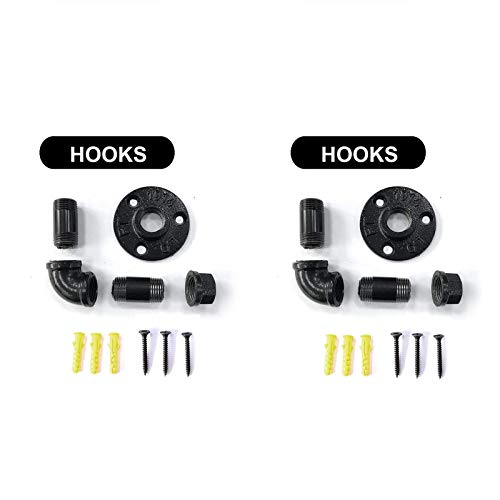 gotonovo Wall Mounted Rustic Industrial Towel and Robe Hook Set Towel Single Hook Kit Heavy Duty DIY Style Industrial Pipe Robe Hook Industrial Iron Pipe Electroplated Black Finish, 2 Pieces
