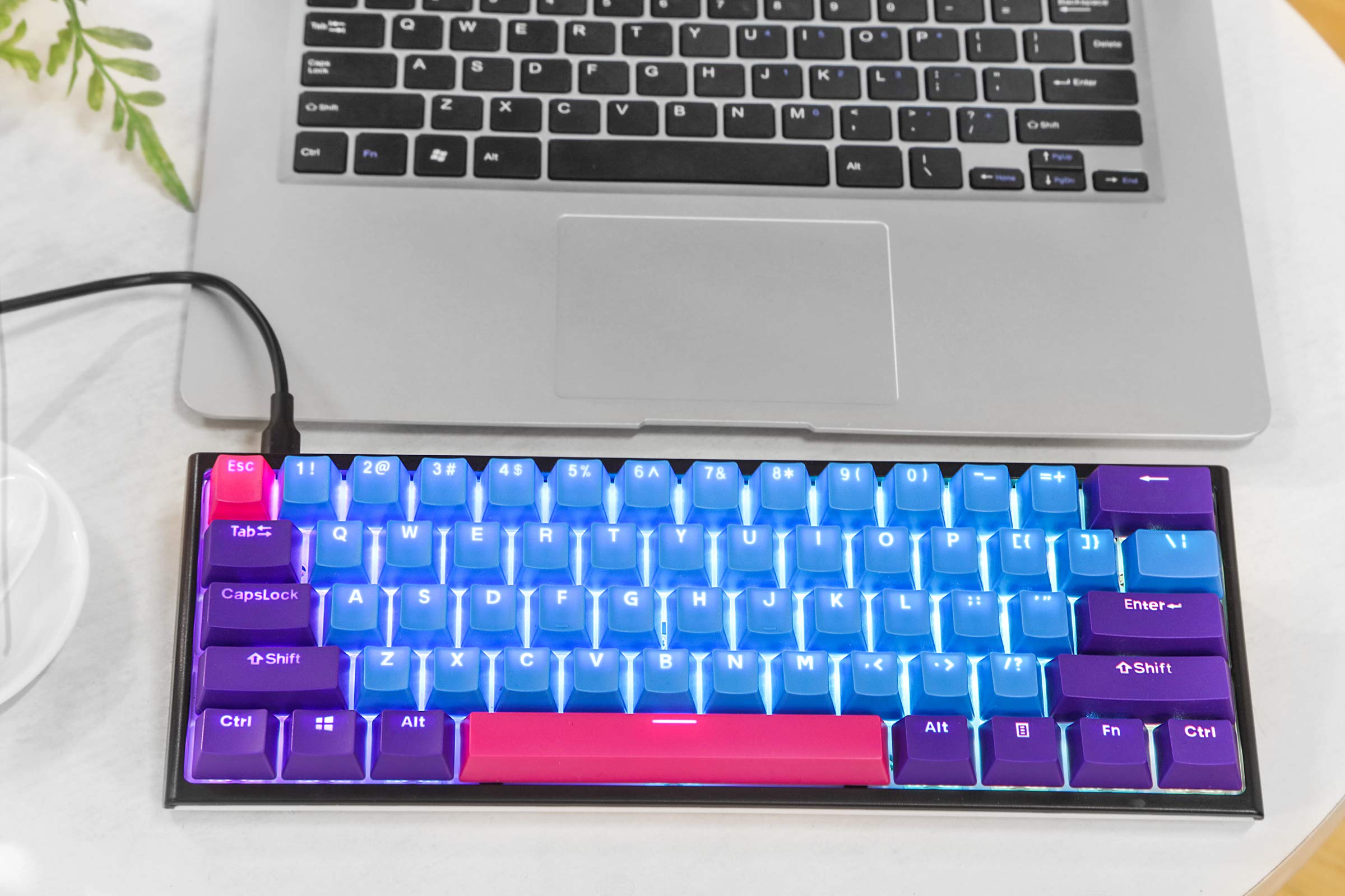 61 Mini Mechanical Keyboard,BOYI Mini RGB PBT Keycap Cherry MX Switch 60% Compact RGB Mechanical Gaming Keyboard (Cherry MX Blue Switch, Deep Blue+Purple)
