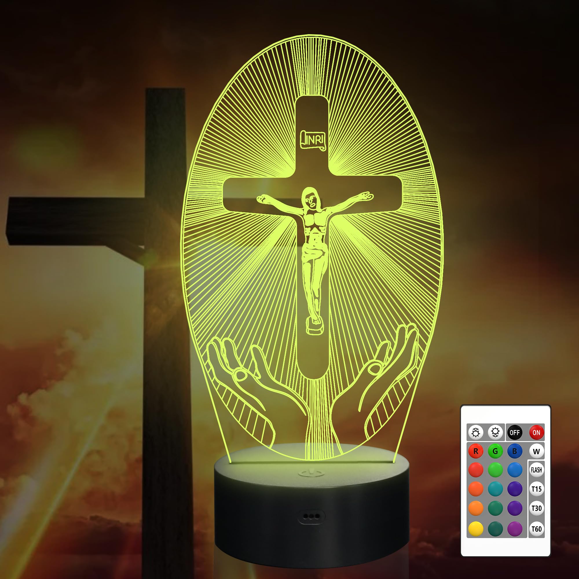 Attivolife Cross 3D Night Light, Jesus Illusion Hologram Lamp 16 Color Changing with Remote Control + Timer, LED Best Birthday Christian Gift for Religious Women Men Commemorate Present