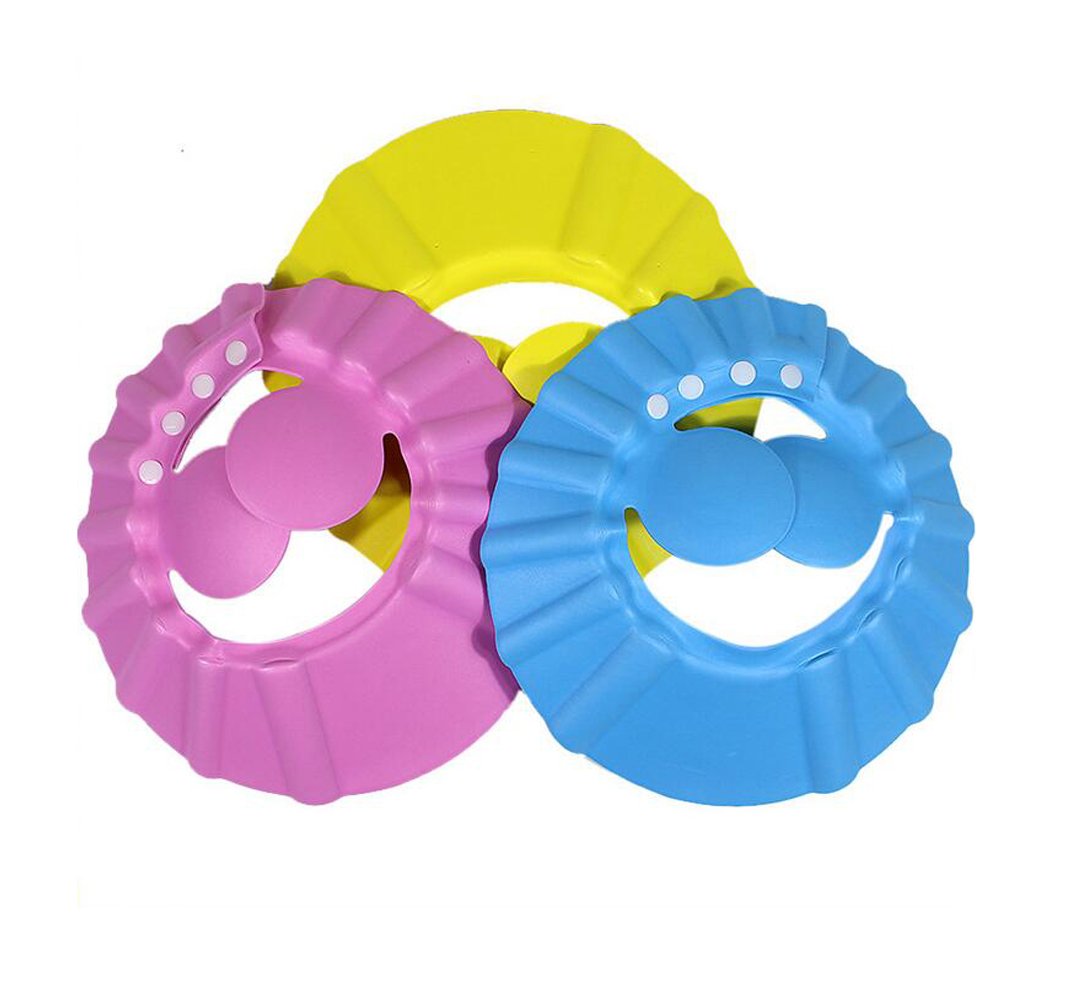 3PCS Soft Adjustable Bath Accessories Shampoo Shower Cap Hat with Earmuff Cover Hair Washing Shield Hat Hair Cutting Protector for Baby Kids Toddler Children(Color Random)