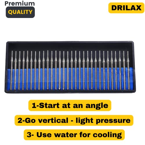 1mm Diamond Drill Bit Bur Set Jewelry Beach Sea Glass Shells Gemstones 1/24 Inch Tip Bur 1/8 inch Shank Dremel Compatible Burr Lapidary 30 Pieces in Case Gems Natural Stones Drilling 1 mm