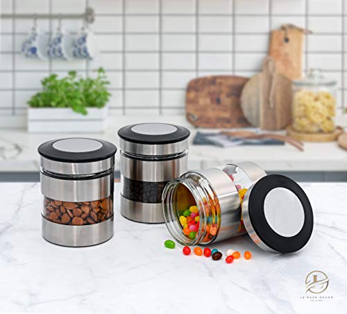 Le'raze Airtight Food Storage Container for Kitchen Counter with Window, [Set of 3] Canister Set Ideal for Flour Tea, Sugar, Coffee, Candy, Cookie Jar.