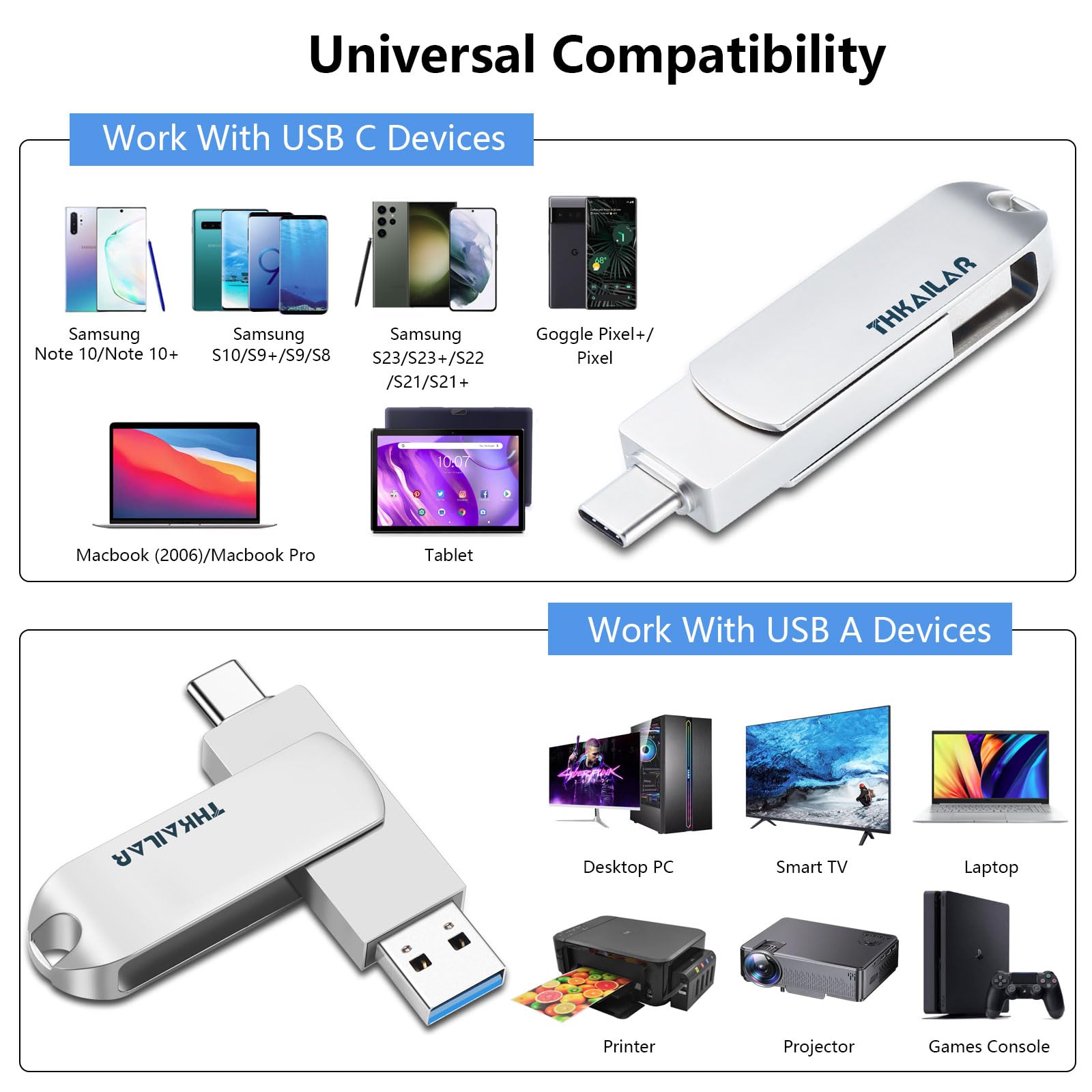 Thkailar 64GB USB C Flash Drive and USB 3.0,2 in 1 USB A to USB C Thumb Drive,Jump Drive/Memory Stick Dual Ports with Key Chain for Computer,Android Phone,MacBook Pro,Tablet,Laptop