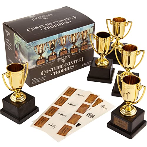 Halloween Costume Contest Trophies, 5-Pack β Customizable Party Awards with 24 Stickers with Categories & Poses - Fun Awards for Home, Work, School & Bar Costume Parties Supplies, Games & Decorations