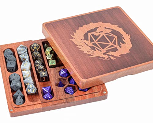 3DEGOS Portable Dragon Wooden Dice Box, Dice Tray for Dungeons and Dragons, DND Dice Set, Gifts, D&D, D and D, Pathfinder, Accessories, D20, Polyhedral, Resin Dice, Metal Dice, Bag, Tower