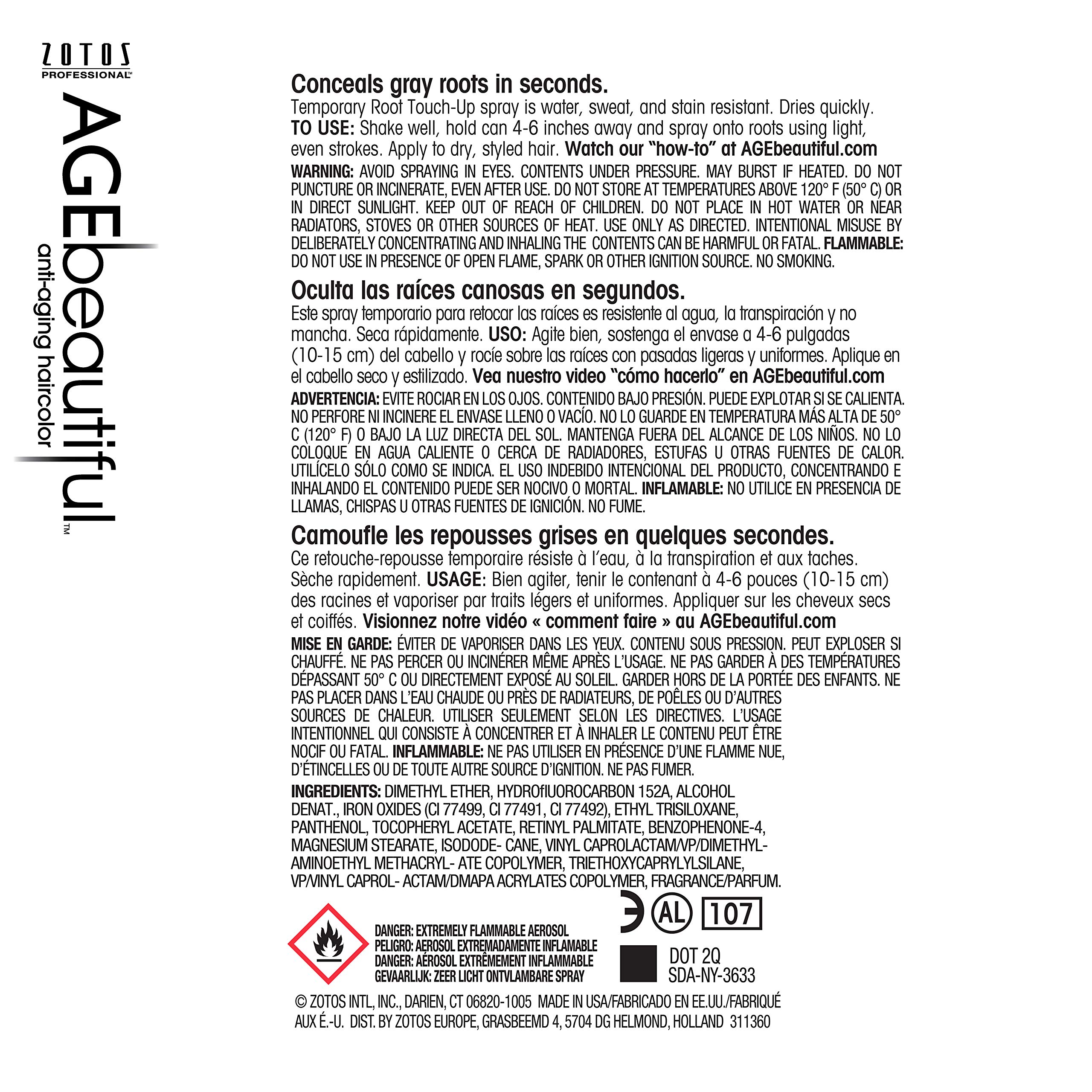 AGE beautiful Root Touch Up Hair Color Spray | Touch-Up Gray Concealer | Temporary Cover Up | Adds Volume & Covers Thinning Patches | Water, Sweat, Stain Resistant | Light Golden Brown | 2 Fl Oz
