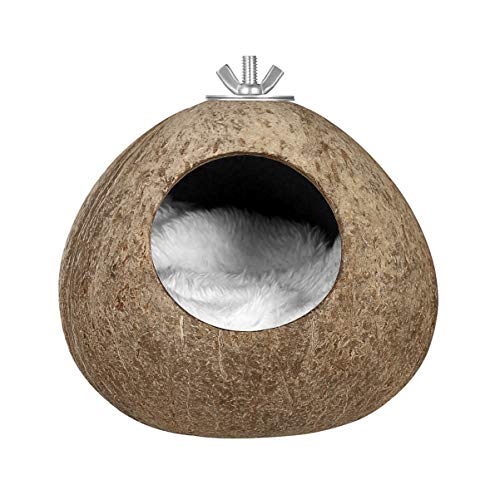 POPETPOP Nest for Birds Winter Warm Bird Nest House Natural Coconut Shell Simulation Birdhouse Grass Bird Hut Parakeet Nesting Box (No Blanket