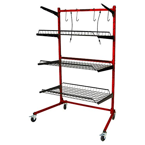 Prolific Parts Caddy Pro - Auto Body Parts Rack with Wheels - 50"W x 73"H x 31"D - Multiple Shelf Positions – All Steel Construction - RED