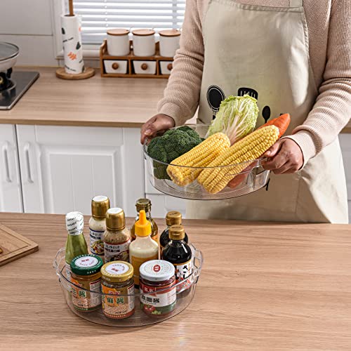 4 Pack Lazy Susan Organizer, 11.5 Inch Clear Lazy Susan Turntable Rack for Cabinet - Rotates 360 Degrees and 2 Handles Design, Pantry Organization and Storage, Kitchen Countertop, Fridge, Vanity