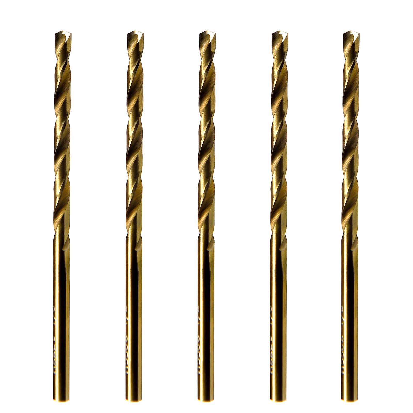 MAXTOOL No.60 5pcs Identical Jobber Length Drills Dia 0.040" HSS M35 Cobalt Twist Drill Bits Wire Gauge Numbered Golden Straight Drills; JBN35G10R60P5