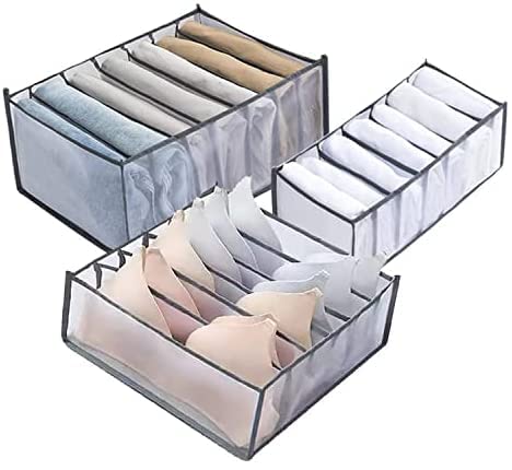 3PCS Washable Wardrobe Clothes Organizer,7 Grids Foldable Visible Closet Organizer Clothes Drawer Mesh Separation Box for T-shirt,Legging,Skirts,Jeans,Kid Clothes