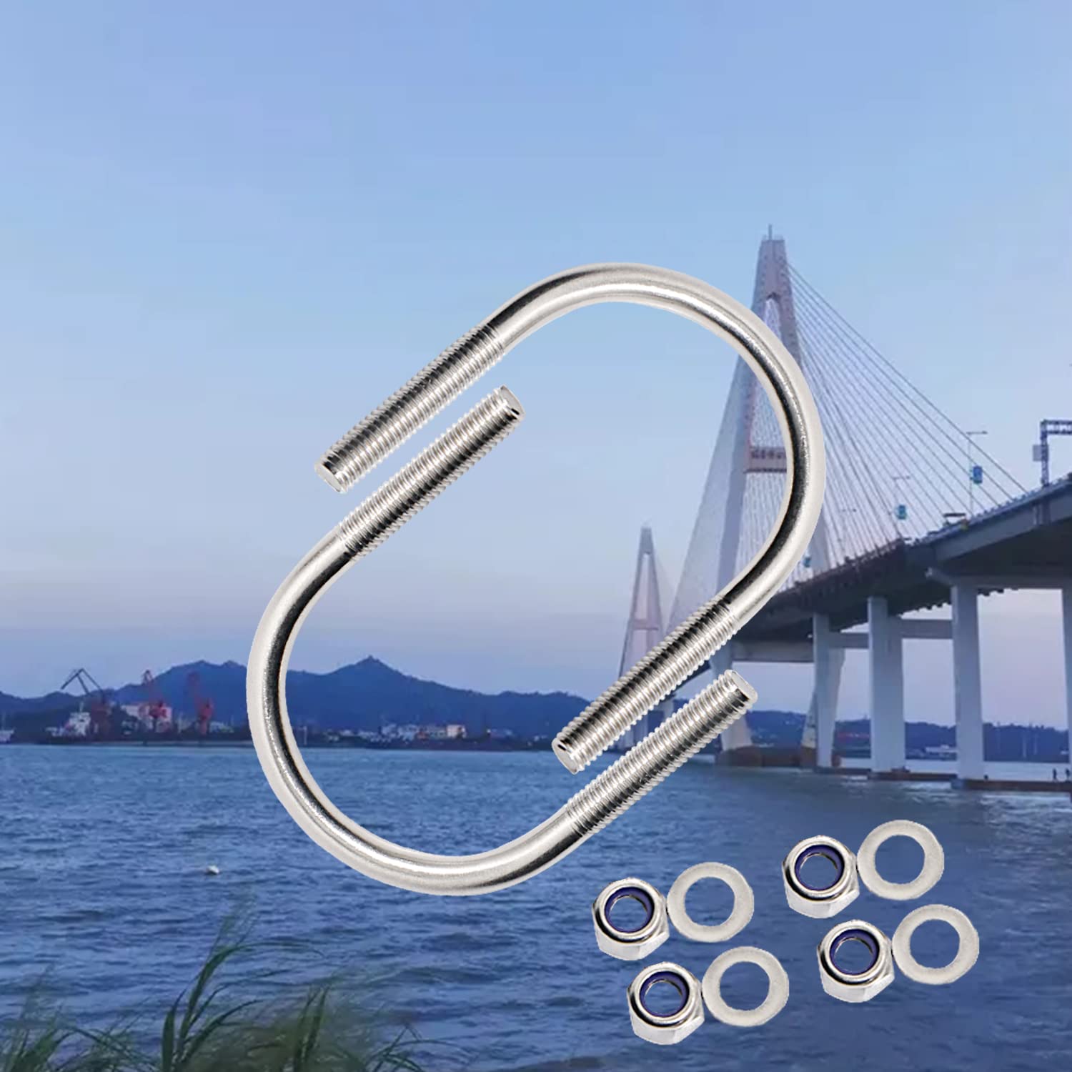 Aopin Round U-Bolts 1-1/2 inch 38mm M6 Inner Width 304 Stainless Steel 8pcs Self-Locking Nylon Insert Hex Nuts Flat Washers for Car/Motorhome/Sailing Trailer Replacement Part and Accessorie 4Pack