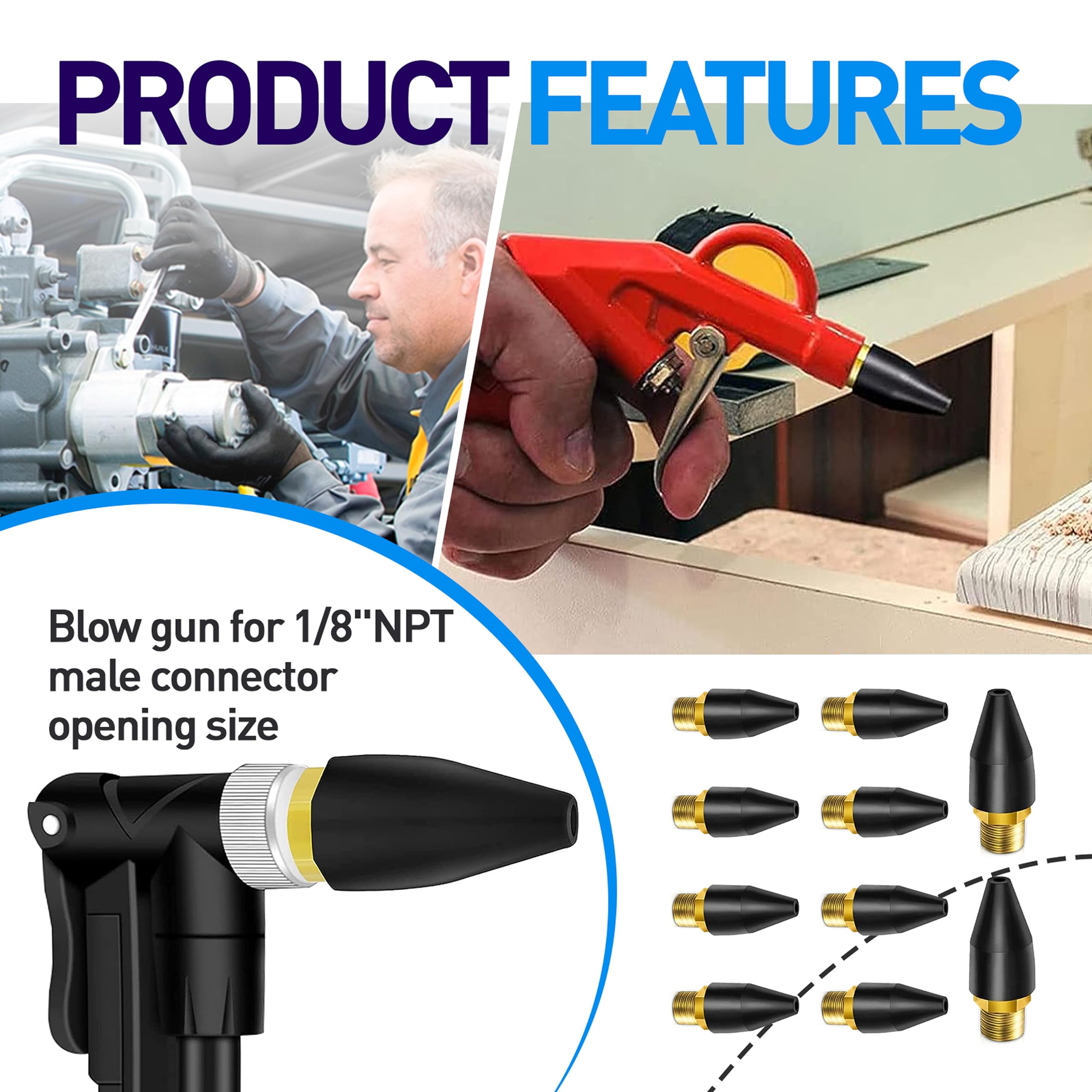 10 Pcs Rubber Air Tool For Air Nozzle Tip, Blow Gun Rubber Tip For Air Tool, Parts Air Nozzle For Air Blow Guns Tool For Air Tool Parts & Accessories Air Blow Guns Tool Black