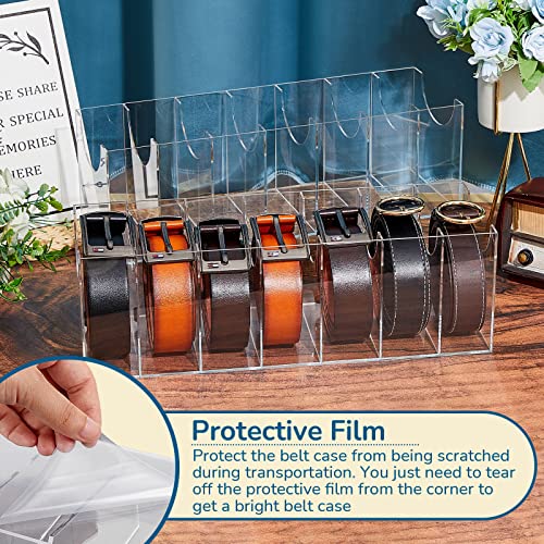 2 Pieces Belt Organizer Acrylic Belt Storage Holder 7 Compartments Display Case Belt Container Holder for Closet and Drawer, Purse Tie Jewelry Watch Bracelets Makeup Storage Holder Accessories