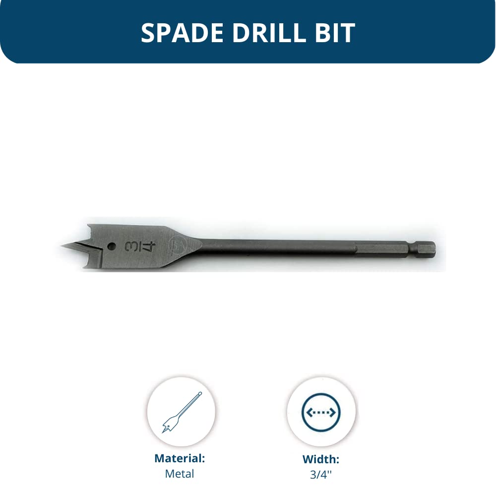 Benchmark Abrasives 3/4" x 6" Spade Drill Bit with Quick-Change Hex Shank Hole Cutter for Woodworking, Drilling, High-Speed Steel Paddle Flat Bits (3/4" x 6")