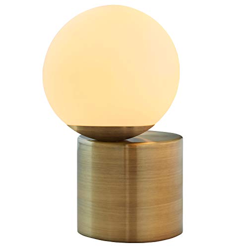 Amazon Brand β Rivet Modern Glass Globe Living Room Table Desk Lamp With LED Light Bulb - 7 x 10 Inches, Brass Finish