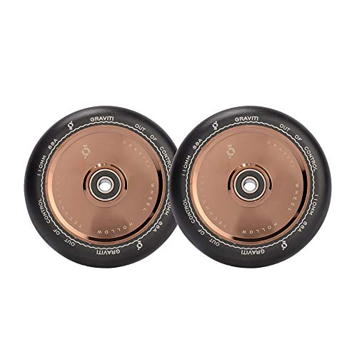 Graviti Pro Scooter Wheel 1 Pair 110mm Hollow Wheels with Abec 9 Bearings for MGP/Razor/Lucky/Envy/Vokul Scooter (2pcs) (Black PU Chrome Brown Core)
