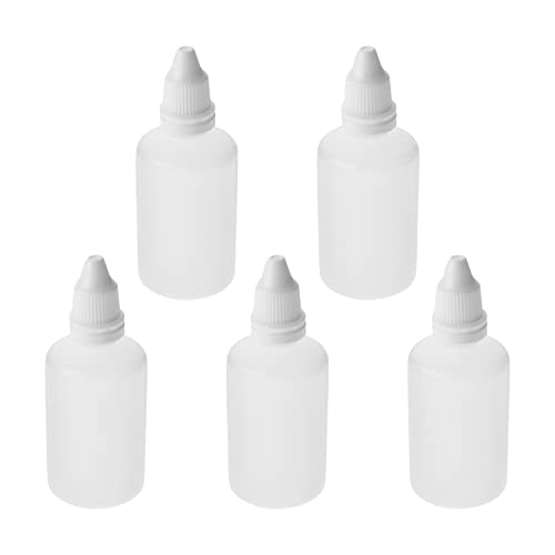 Othmro 1.7oz PE Lab Eye Plastic Dropper Bottles 5pcs, 50ml Squeezable Eye Liquid Dropper Thin Mouth Via of Liquid Sample Seal Storage Bottle with Childproof White Cap