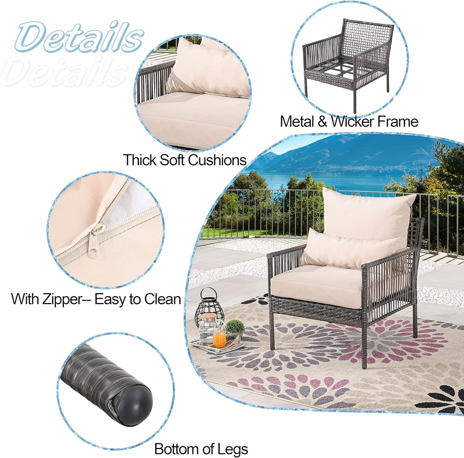 LOKATSE HOME 2 Piece Patio Dining Club Chairs Wicker Rattan Furniture Thick Cushion Seat, Beige